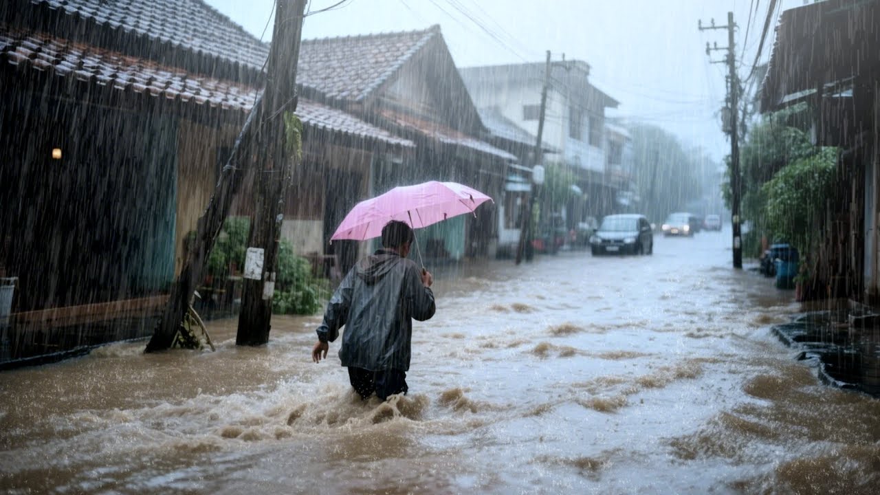 Super Extreme! Heavy Rain and Lightning Strikes Non-Stop | Rain Drum ...