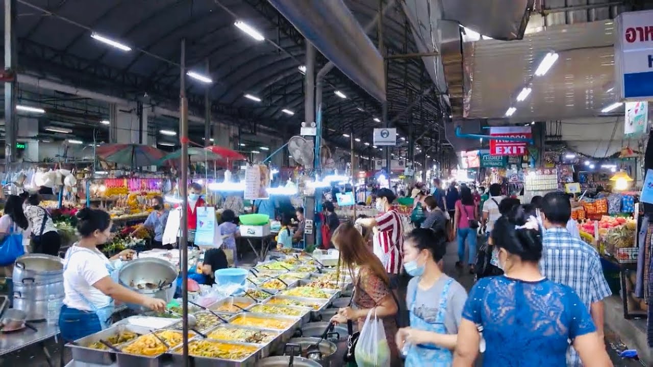 [4K] Local Market Bangkok Thailand. Thai Street Food. Samrong Fresh ...