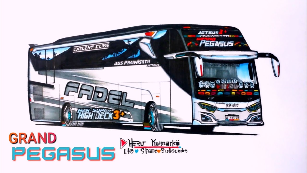 Cara mudah menggambar Bus ,Bus MSM GRAND PEGASUS #herukwinarko - YouTube