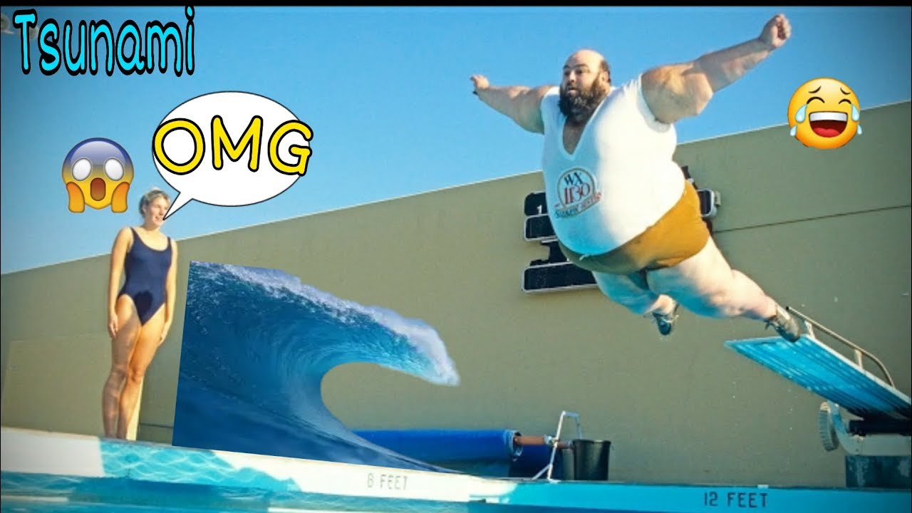 Fat man tsunami vine|| fat man-women jumped into swimming pool and ...
