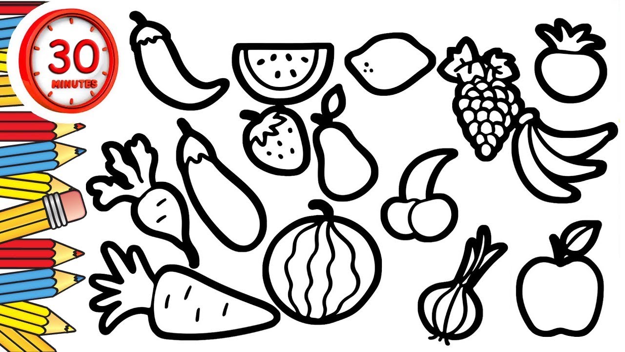 Fruits & Vegetable Drawing, Painting and Coloring for Kids | 30 min ...