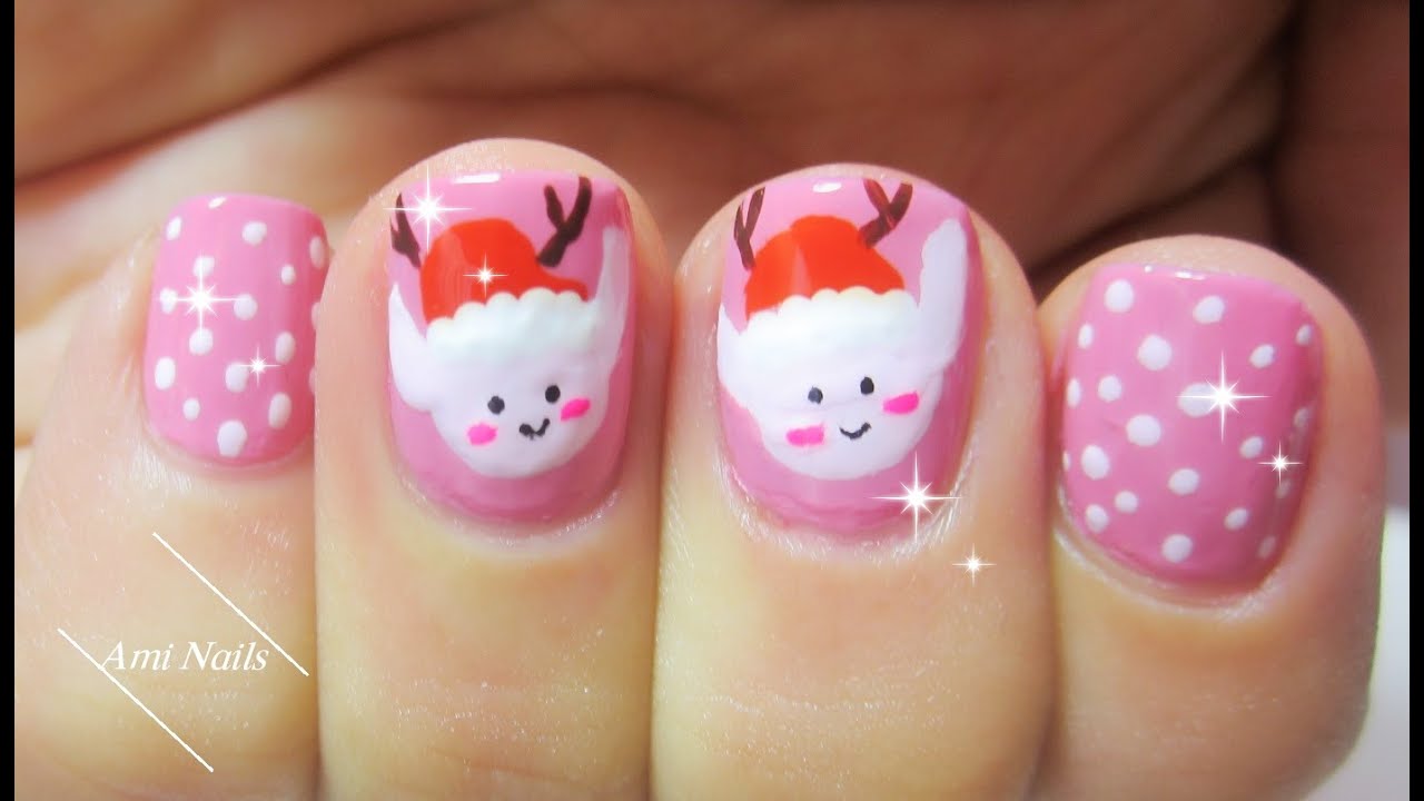 Nail Art for Christmas Pink Sheep - YouTube