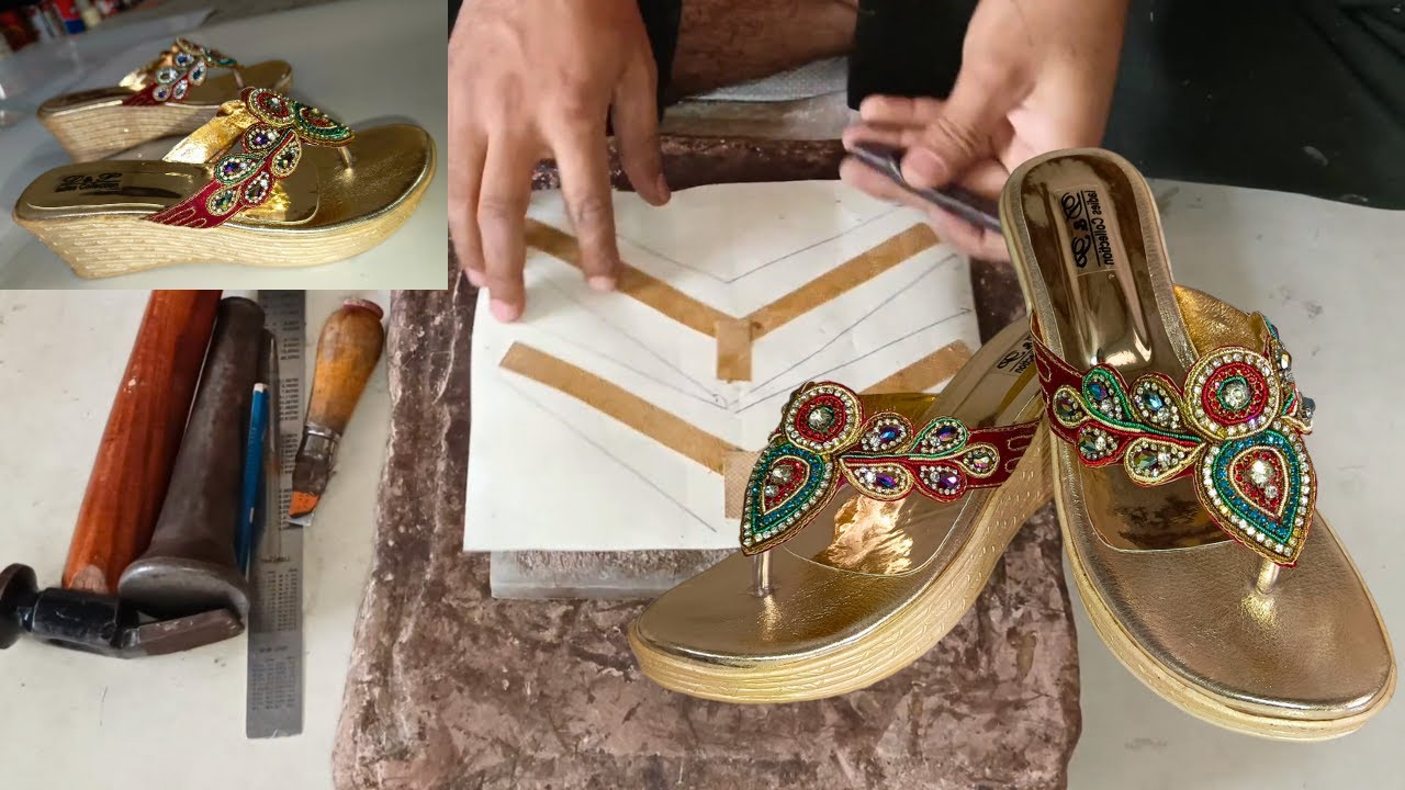 Making HANDMADE Beautiful Women Wedge Heel Slipper With Simple Tools ...