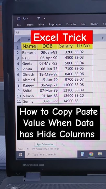 How to Copy Paste Value When Data has Hide Columns | #exceltips #exceltricks #shorts - YouTube