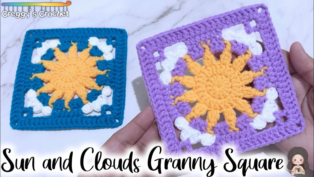 CROCHET “Sun and Clouds” Granny Square | Tutorial + (Unboxing Silver Play Button) - YouTube