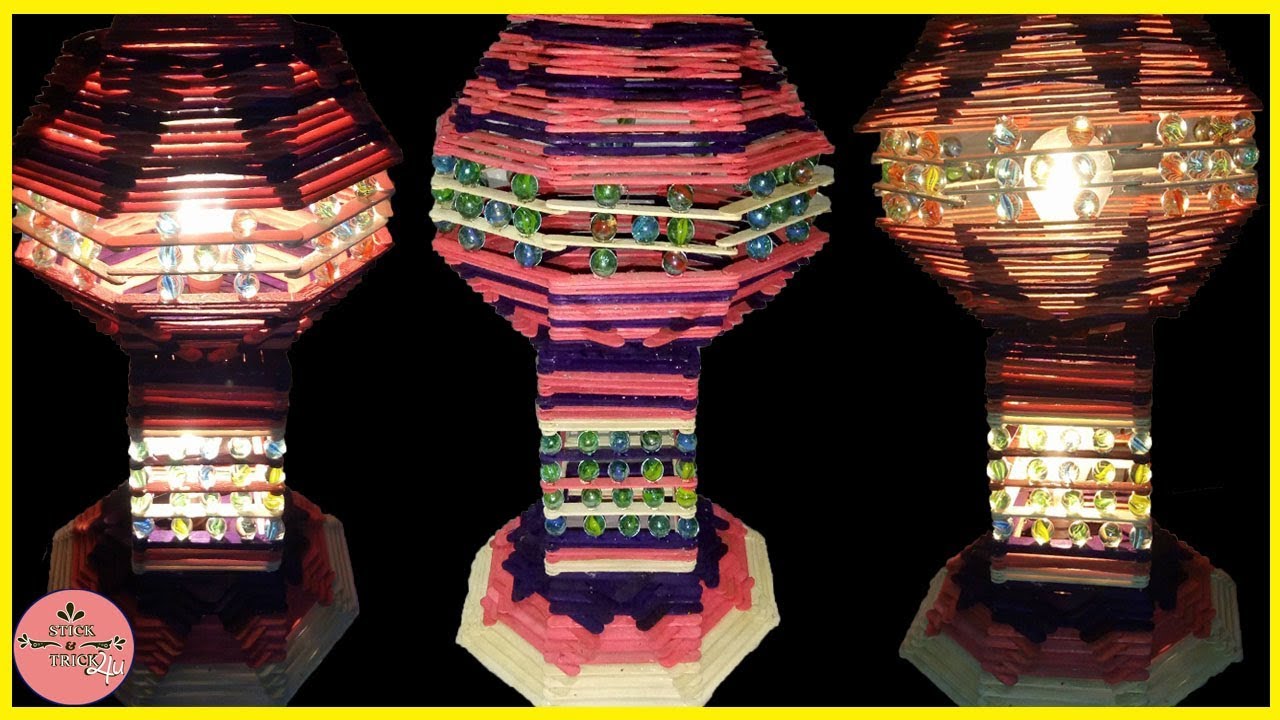 How to make a Popsicle Stick Table Lamp || Popsicle Stick Lamp Shade ...