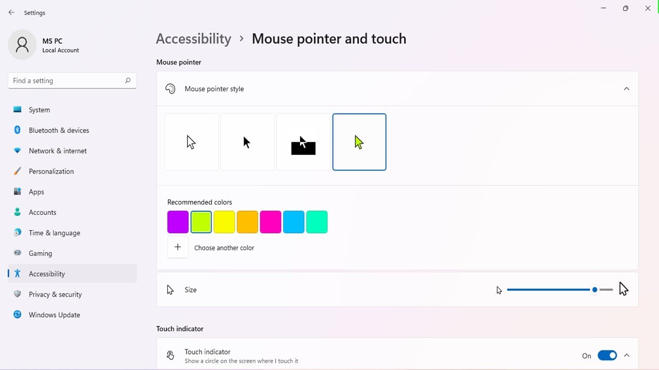 Change mouse cursor pointer color and size Settings in Windows 11 - YouTube