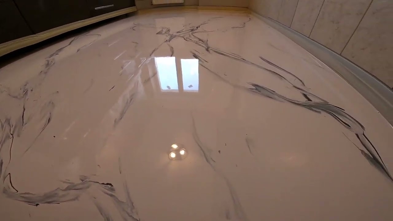 Podea epoxidica decorativa alba, model marmura, finisaj lucios - YouTube