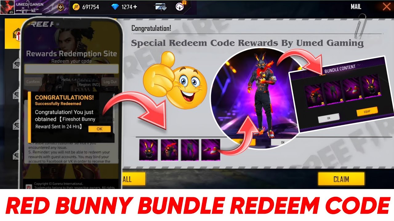 Fireshot Bunny Bundle Redeem Code | Free Fire Redeem Code Today | Red ...