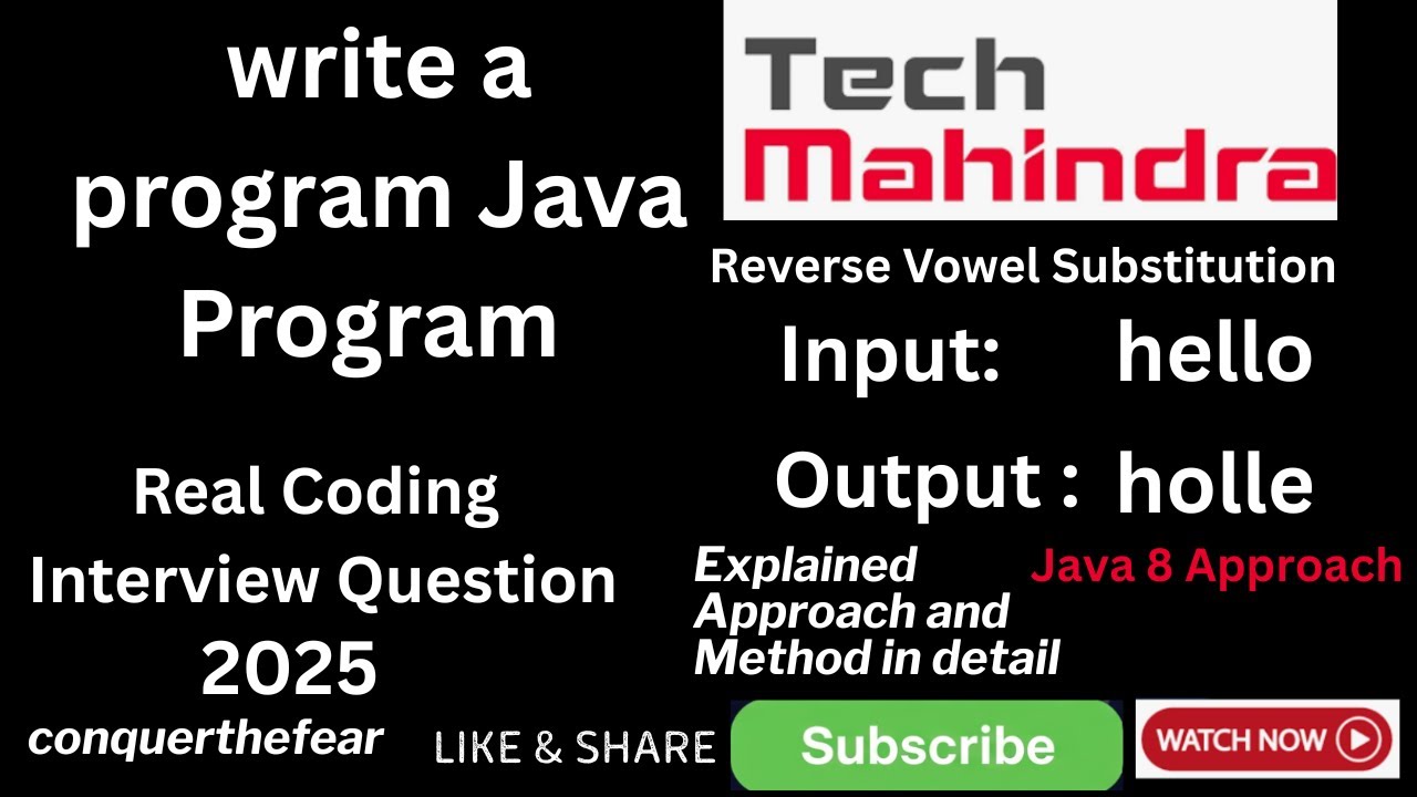 Real Java Coding Interview Question : Java 8 String Reverse Vowel Substitution | Coding ...