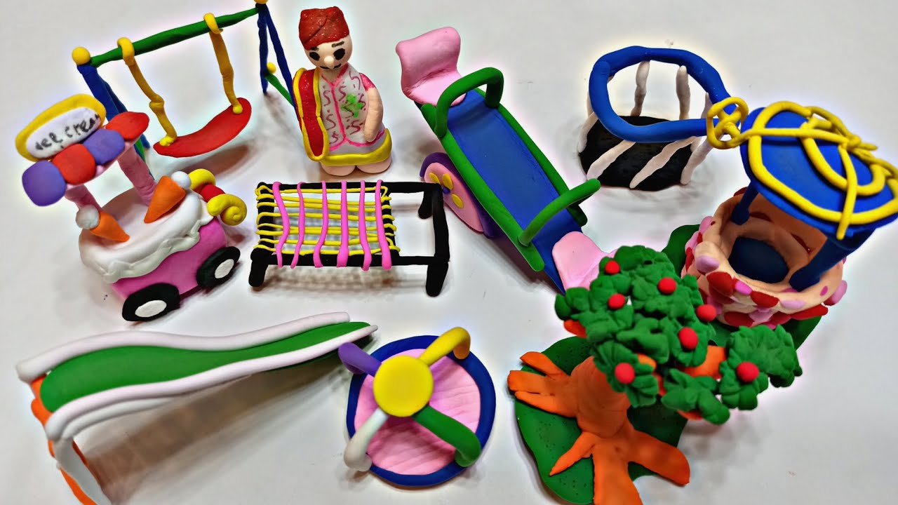 DIA How to make miniature polymer clay playground set with swing, slide ...