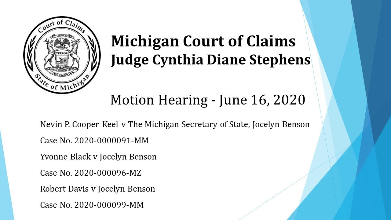 Nevin P. Cooper-Keel, Yvonne Black, and Robert Davis v Jocelyn Benson ...