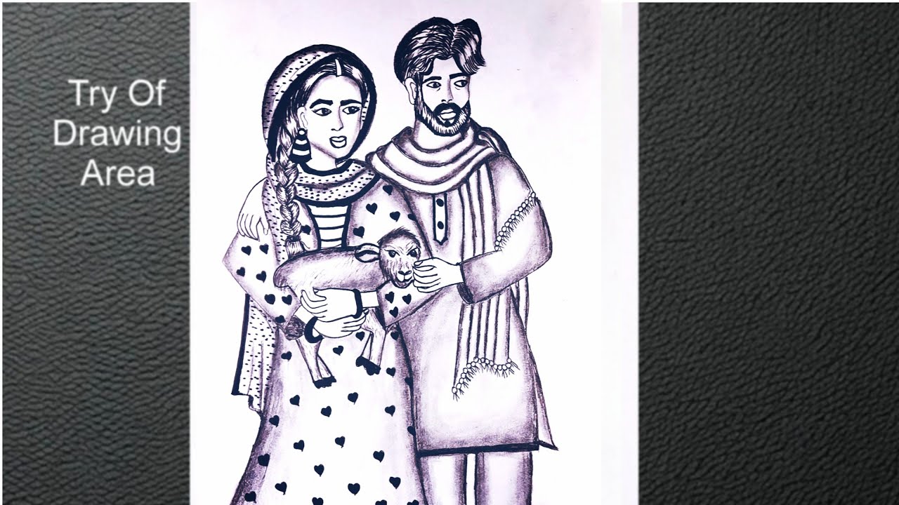 How to draw a cute couple with goat || step by step easy drawing tips ...