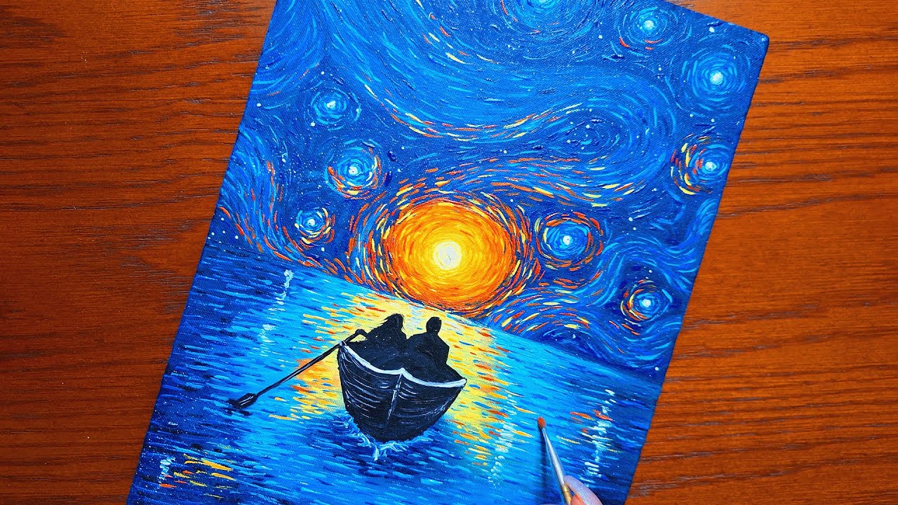 The Boat Painting at Night | Acrylic Painting Timelapse - YouTube