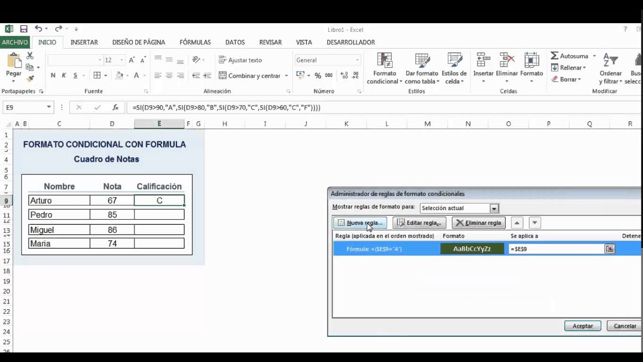 Formato condicional con fórmula - YouTube