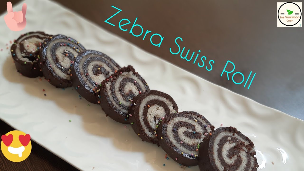 Zebra Swiss roll ~ (No maida) ~ With Digestive biscuits and Desiccated ...