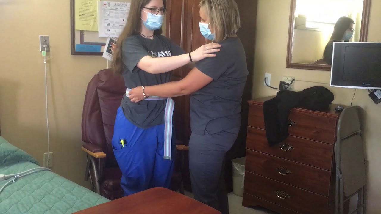 Ambulate resident with gait belt - YouTube