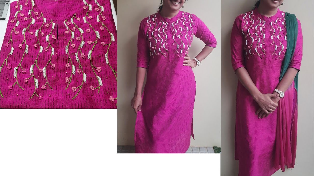 How to do Hand Embroidery on a Ready-made kurtis or Churidars| Easy ...