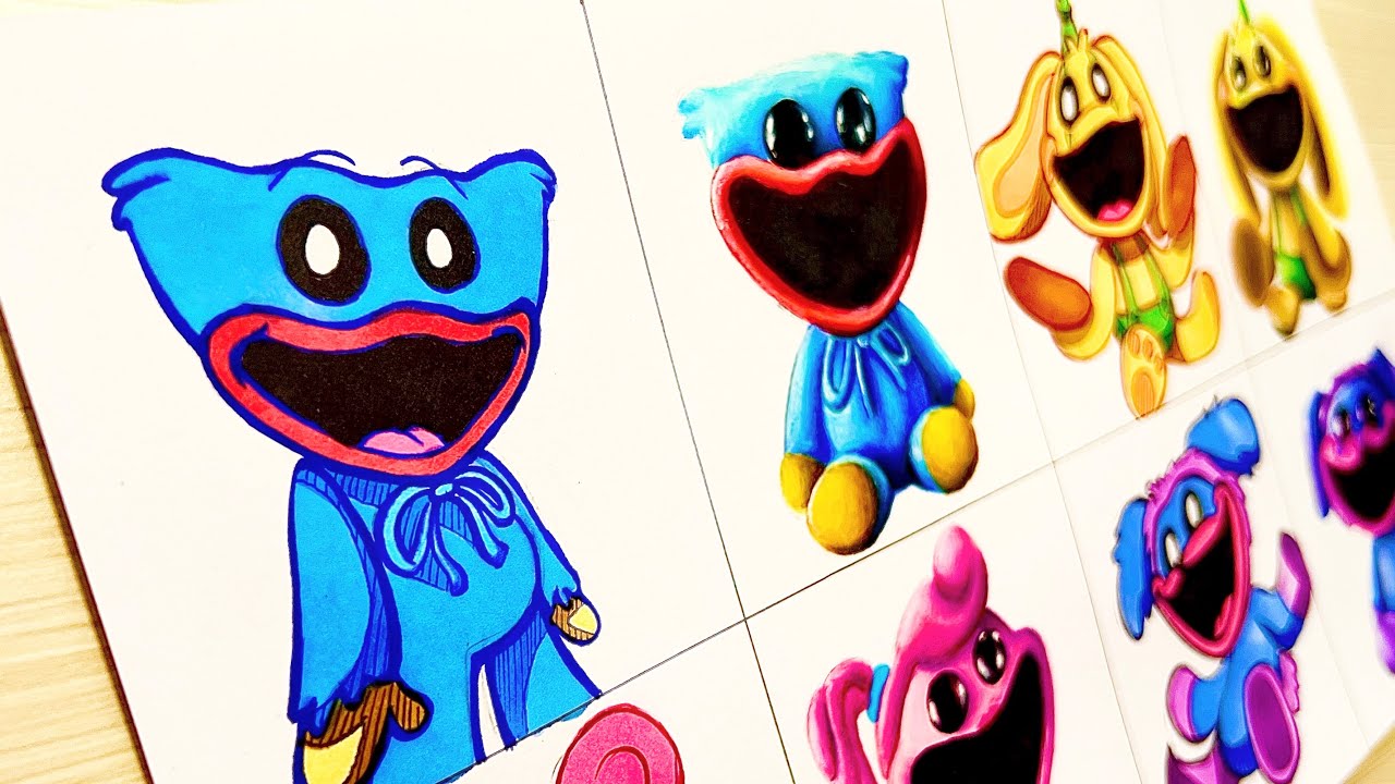 Drawing Huggy Wuggy in Smilling Critters Styles Bunzo Bunny, Mommy Long ...