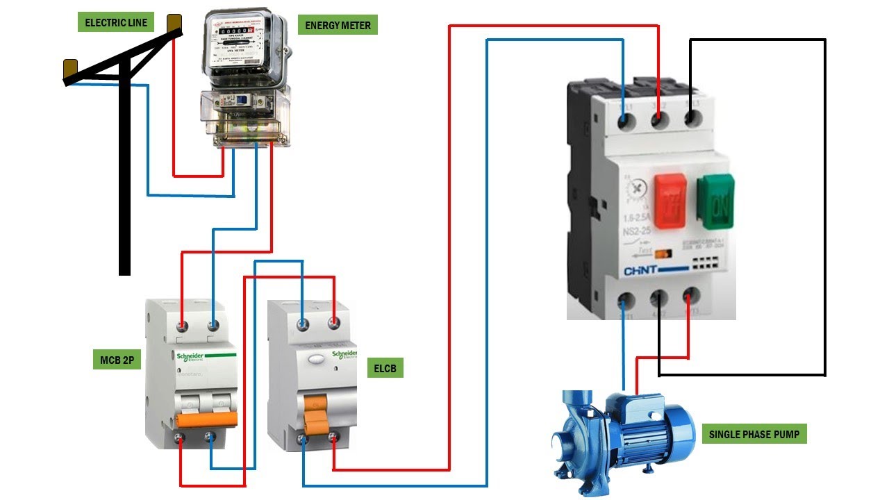 Motor Protection Starter Connection Diagram for Single Phase Pump - YouTube