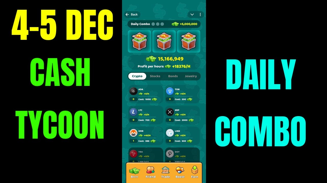 Cash Tycoon Daily Combo 4 - 5 December | Cash Tycoon Daily Combo | Cash Tycoon combo Today - YouTube