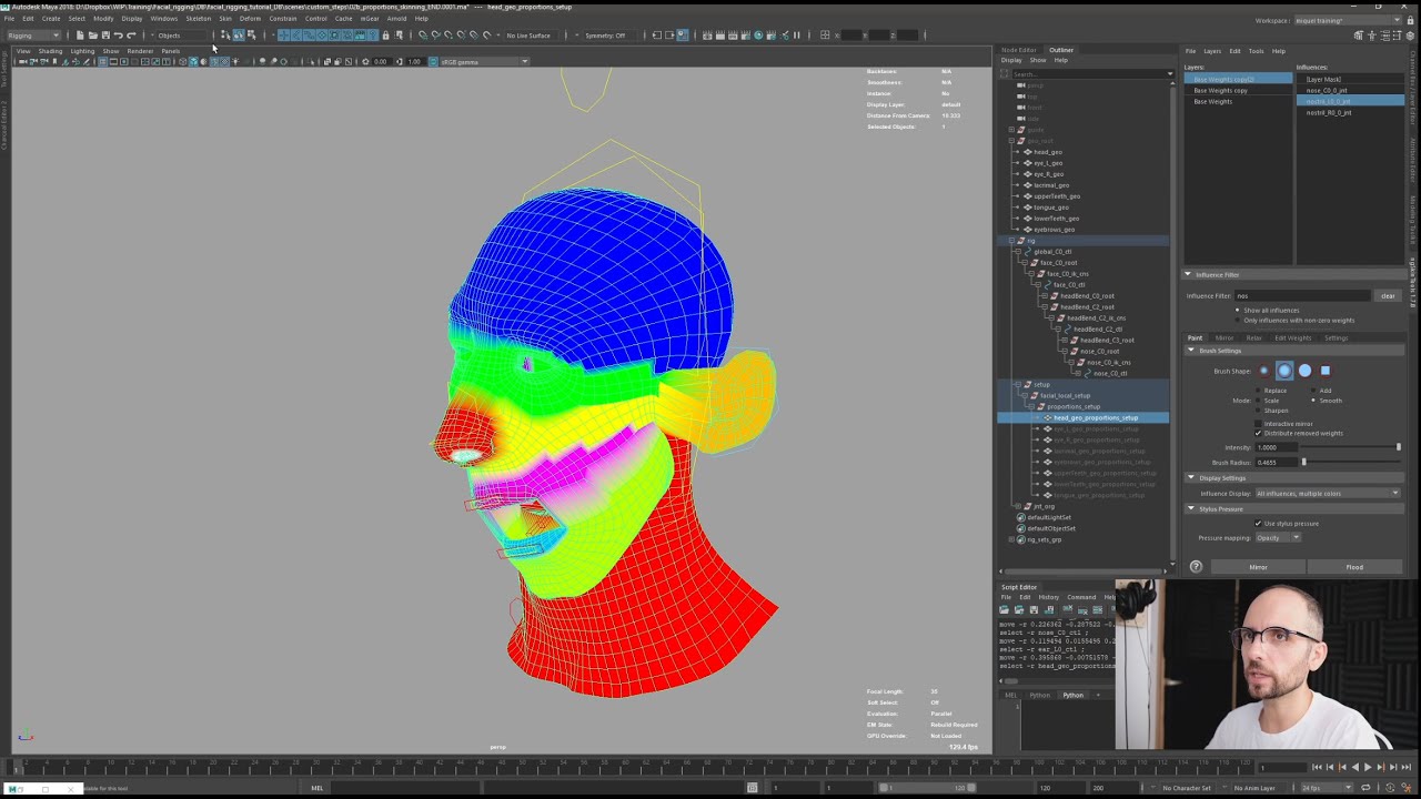 14 Facial Data-Centric Rigging: 02b Proportions Rig skinning - YouTube