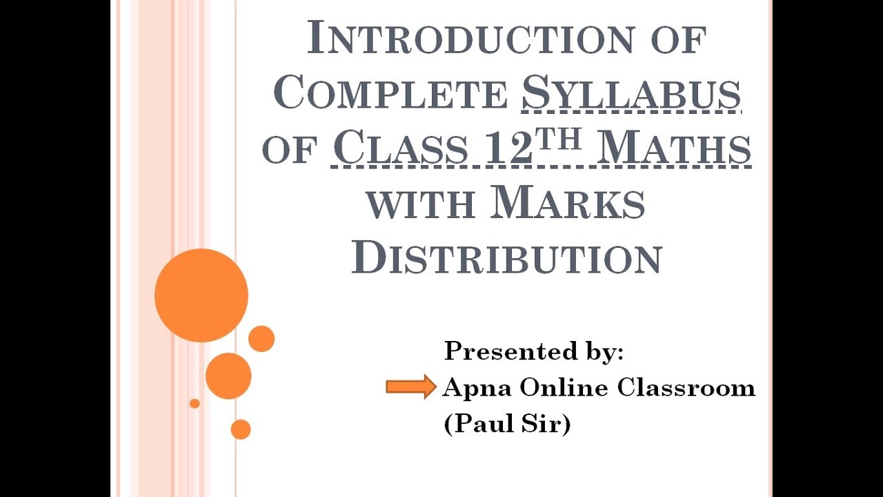 CLASS 12th (XII) CBSE/JKBOSE/NCERT MATHS SYLLABUS INTRODUCTION & MARKS ...