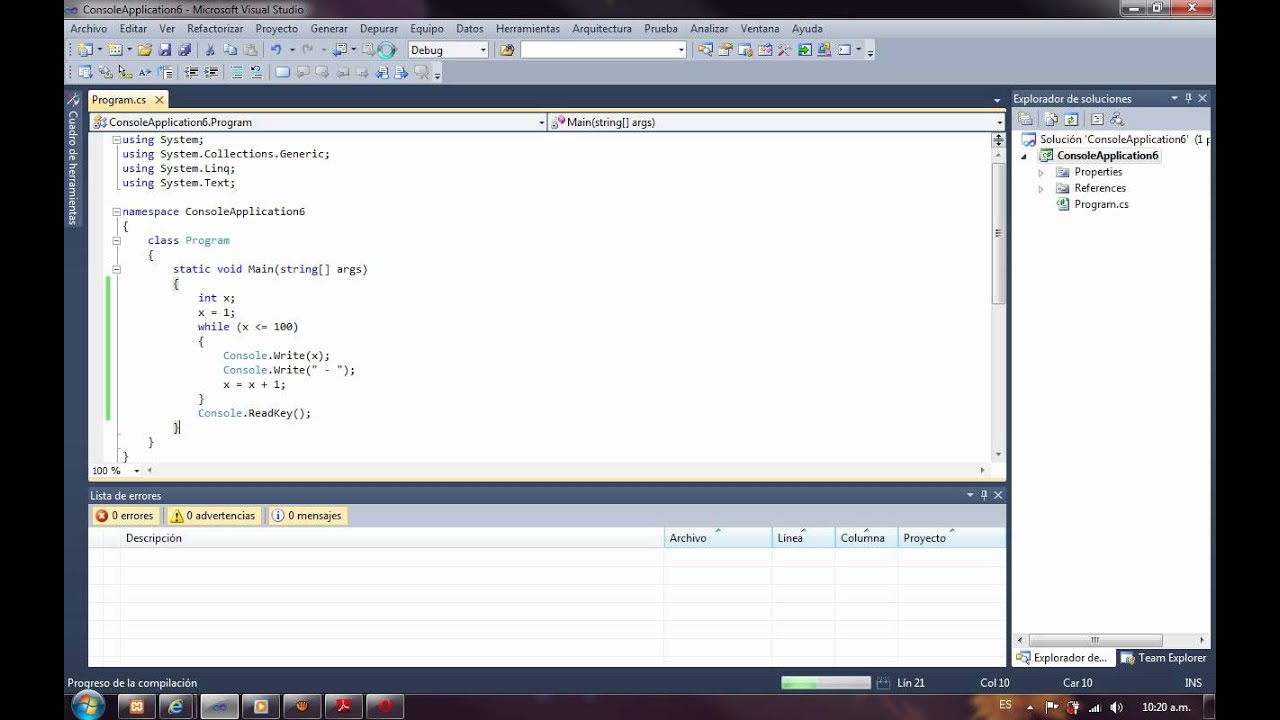 Ciclo While en C# - haciendo una lista de 1 a 100 - YouTube