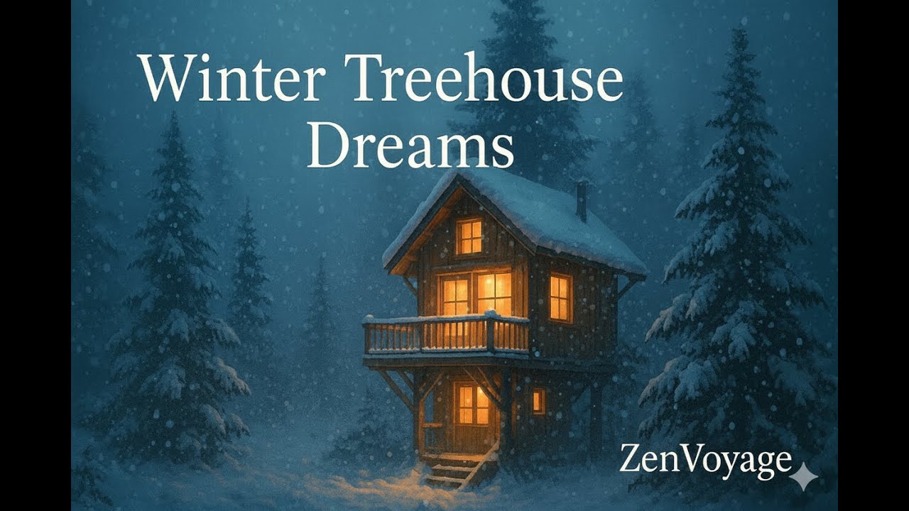 “Winter Treehouse Dreams • Cozy Terrace Ambience & Falling Snow ...