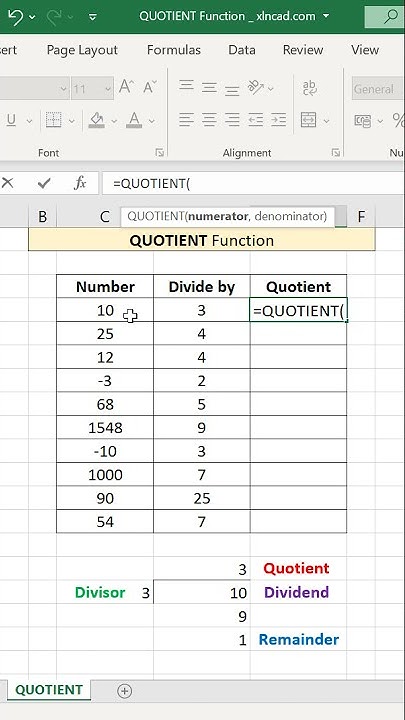 Quotient Function In Excel Youtube