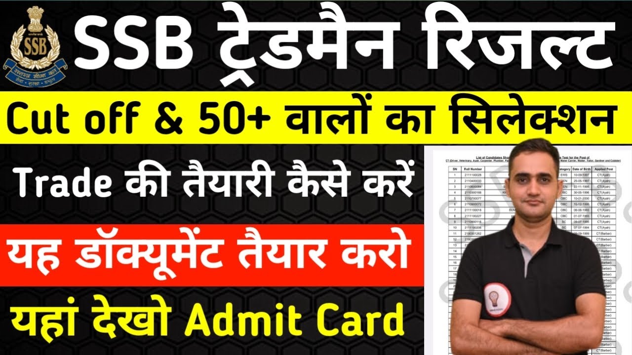 SSB Tradesman Result 2023 ! Admit Card ! SSB Tradesman Exam Result 2022 ...