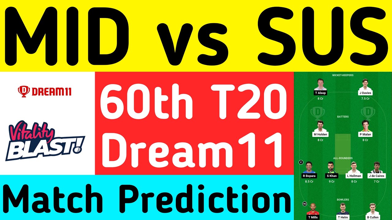 MID vs SUS Dream11 Team English T20 2023 | MID vs SUS | Match 60 | MID ...