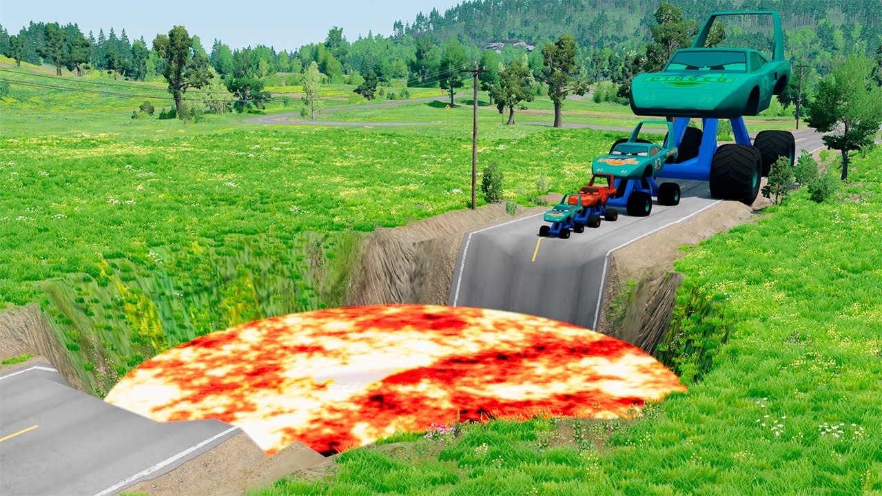 King Dinoco vs Giant Lava Pit Mcqueen Cars - YouTube