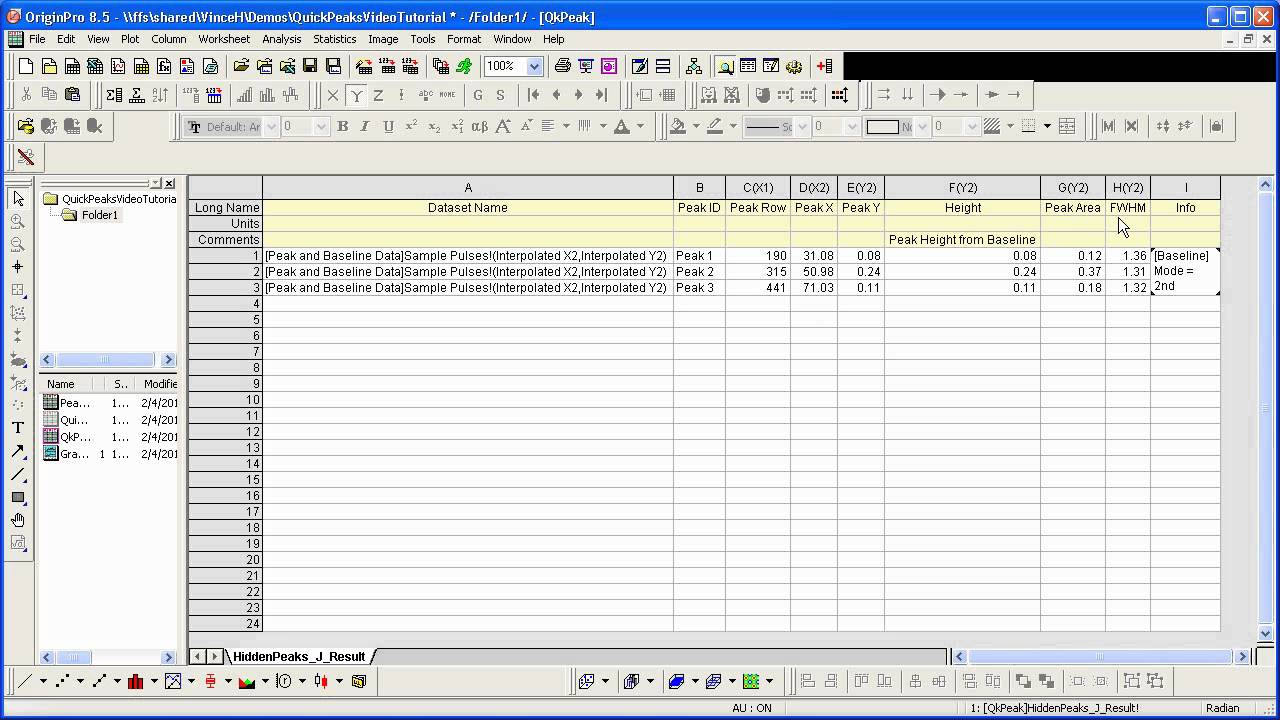 Gadgets: Origin 8.5.1: Analyze Peak and Baseline Data with the Quick ...