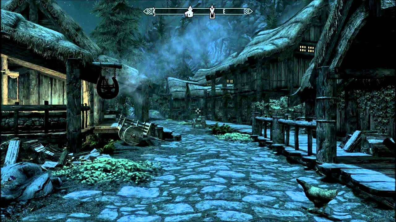 Skyrim: Nightime at the first village - YouTube