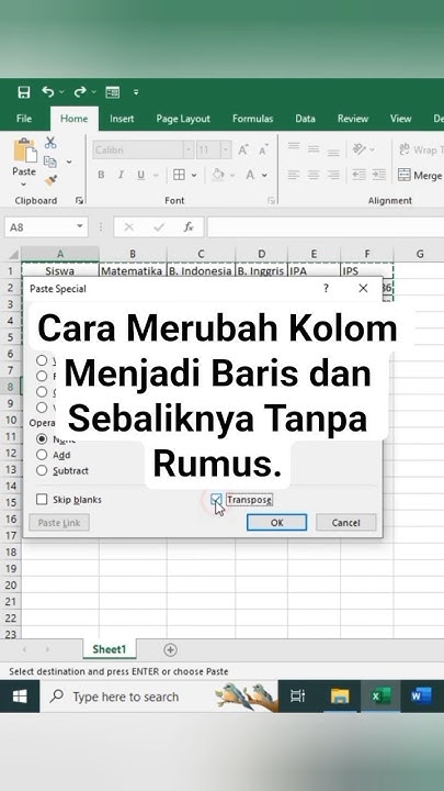 Ubah Baris Menjadi Kolom | Excel Pemula #exceltricks #exceltips #exceltutorial - YouTube