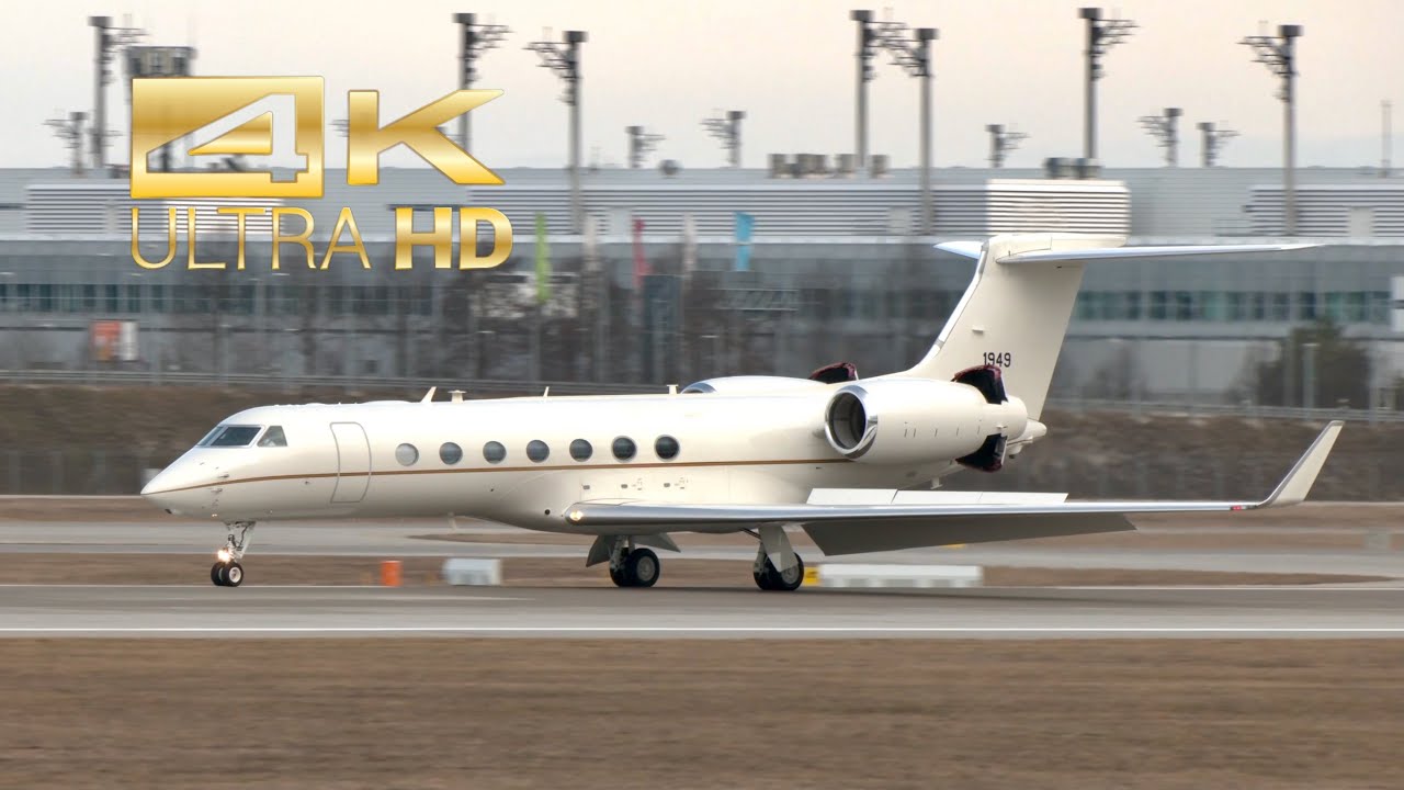 (4K) Gulfstream Aerospace G550 C-37B USAF 20-1949 arrival at Munich ...