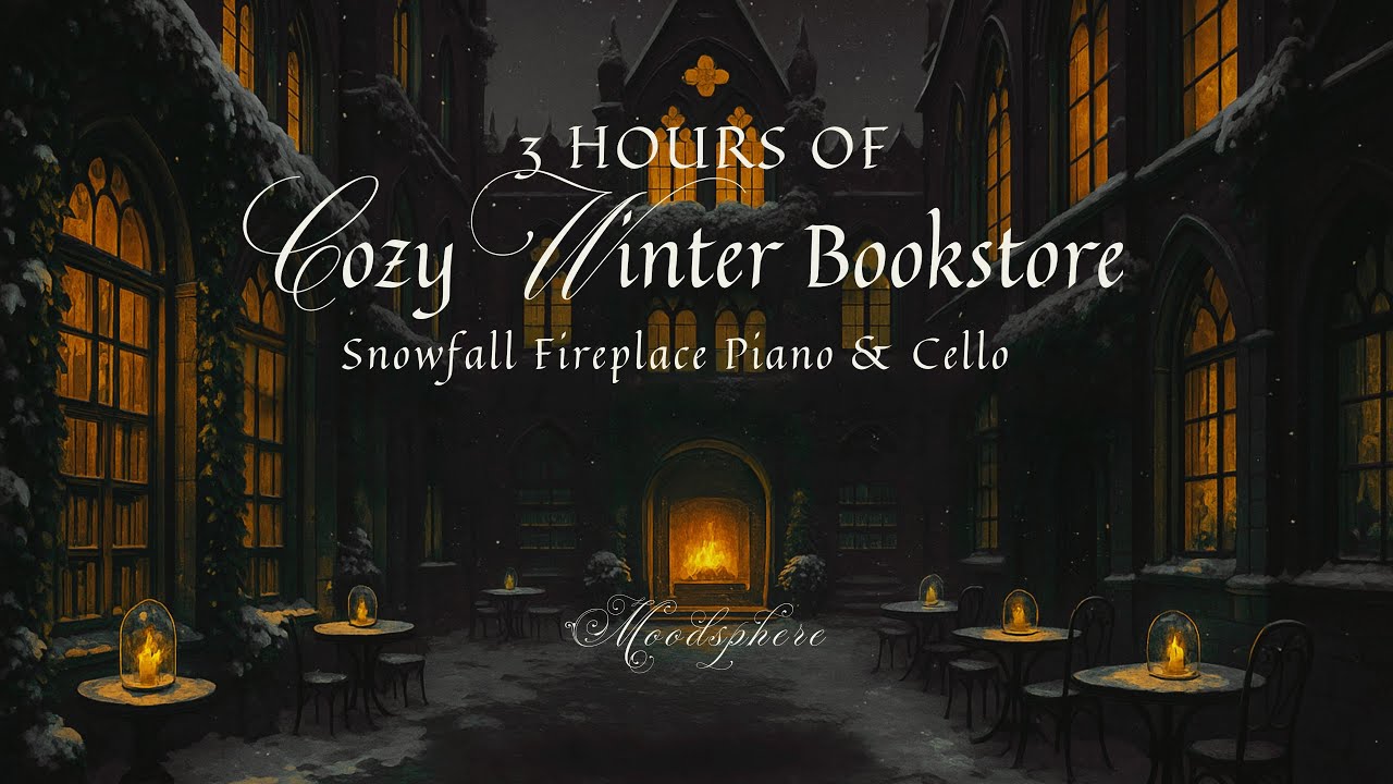 3 Hours of Winter Bookstore Ambience ️ Snowy Library | Cozy Study ...