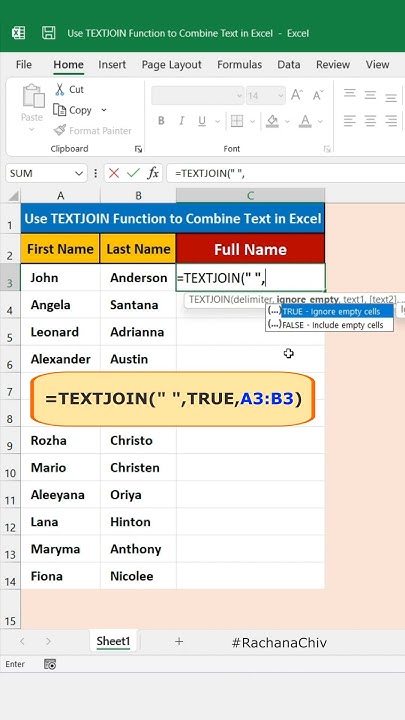 Combine Texts Using TEXTJOIN Formula in Excel #shortvideo #excel #exceltips - YouTube