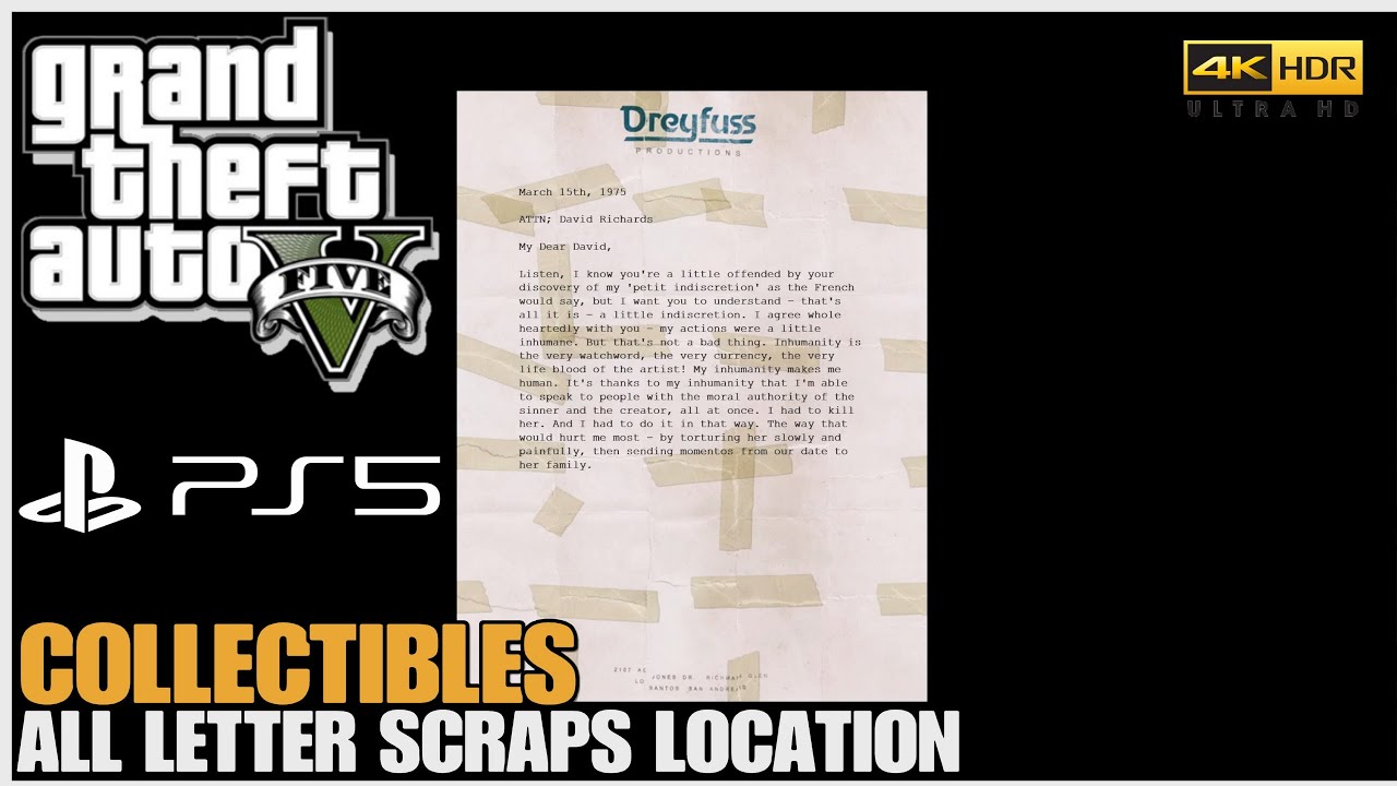 GTA 5 PS5 - All 50 Letter Scraps Location Guide [4K HDR] - YouTube