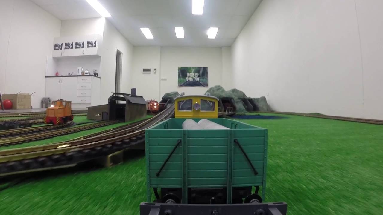 The Train Rec Room - a full circuit (an indoor G Scale layout) - YouTube