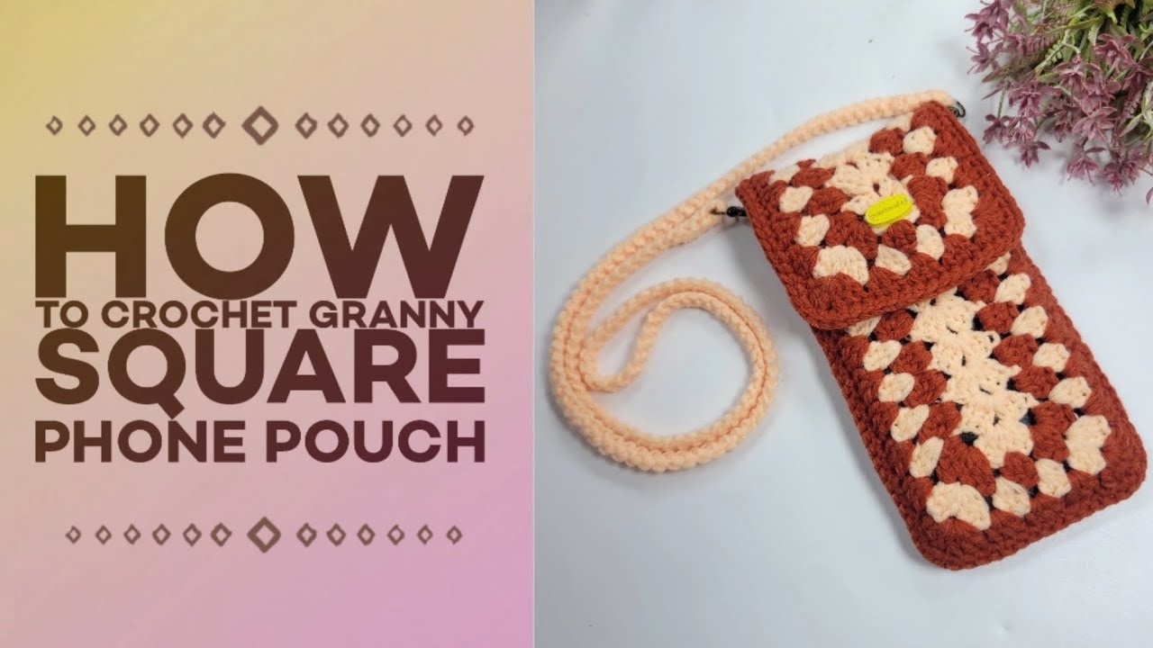 How to Crochet Granny Square Phone Pouch (with English Subtitles) - YouTube