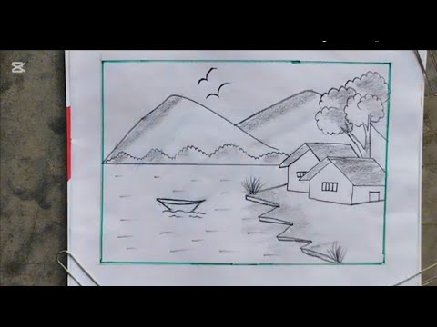 Easy beautiful landscape scenery drawing, prakitik drisso ongkon ...