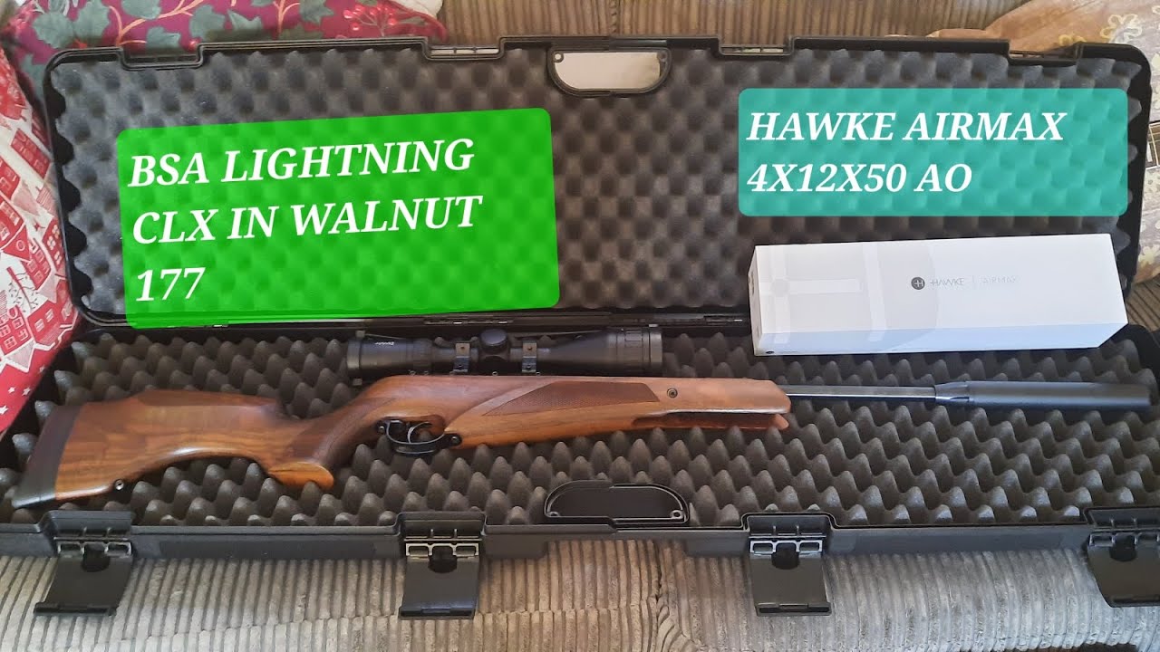 BSA Lightning CLX in 177 Walnut stock with Hawke Air Max 4-12x50 AO ...