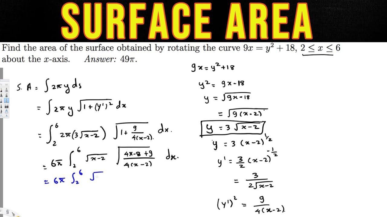 Find The Area Of The Surface Obtained By Rotating The Curve 9x Y2