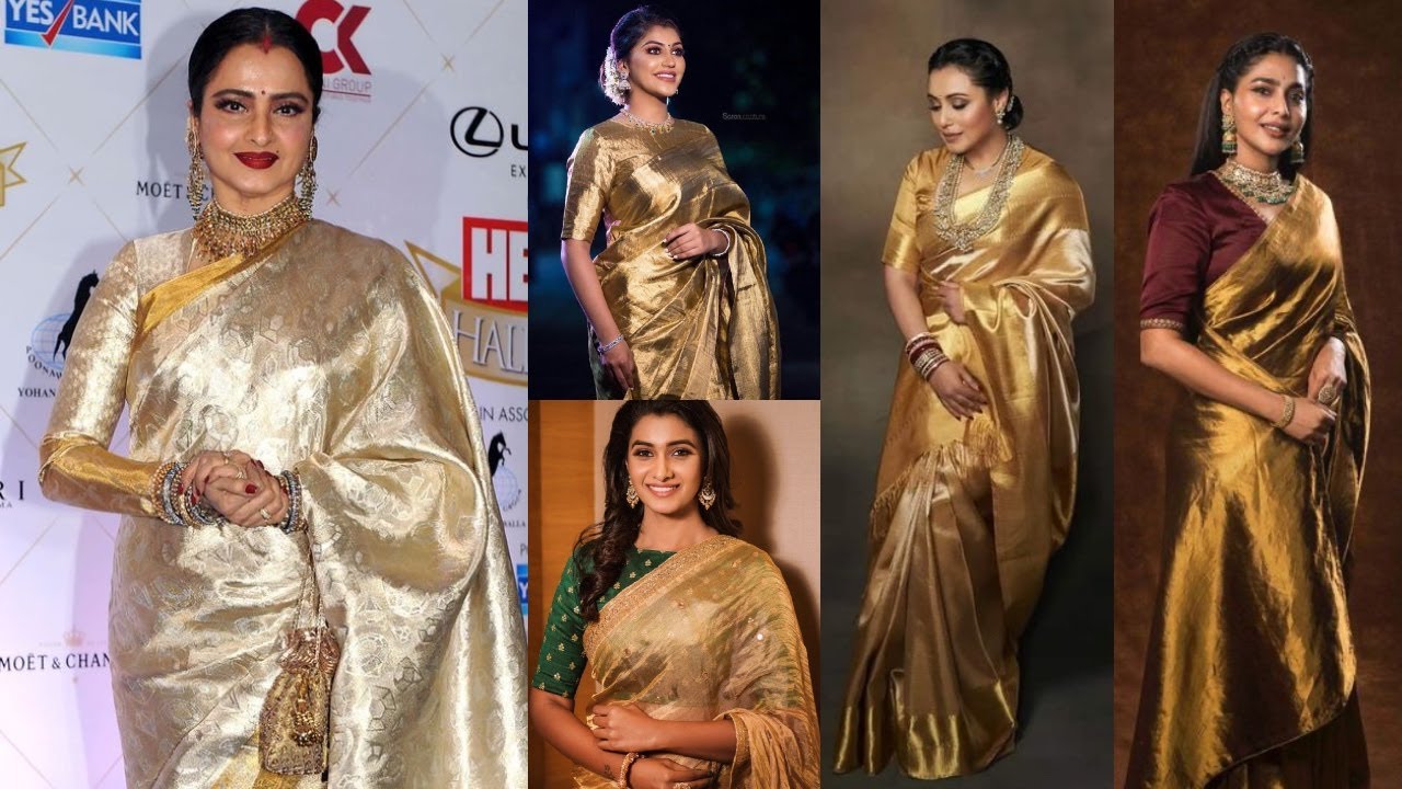 Beautiful GOLD SILK SAREES for a ROYAL LOOK, New Royal LOOK Gold sarees ...