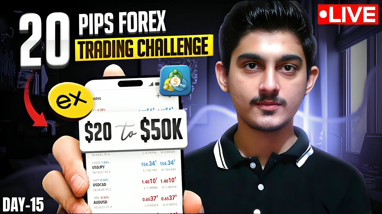 🔴LIVE: 20 Pips Forex Challenge | DAY - 15 | $20 to $50K Compounding ...