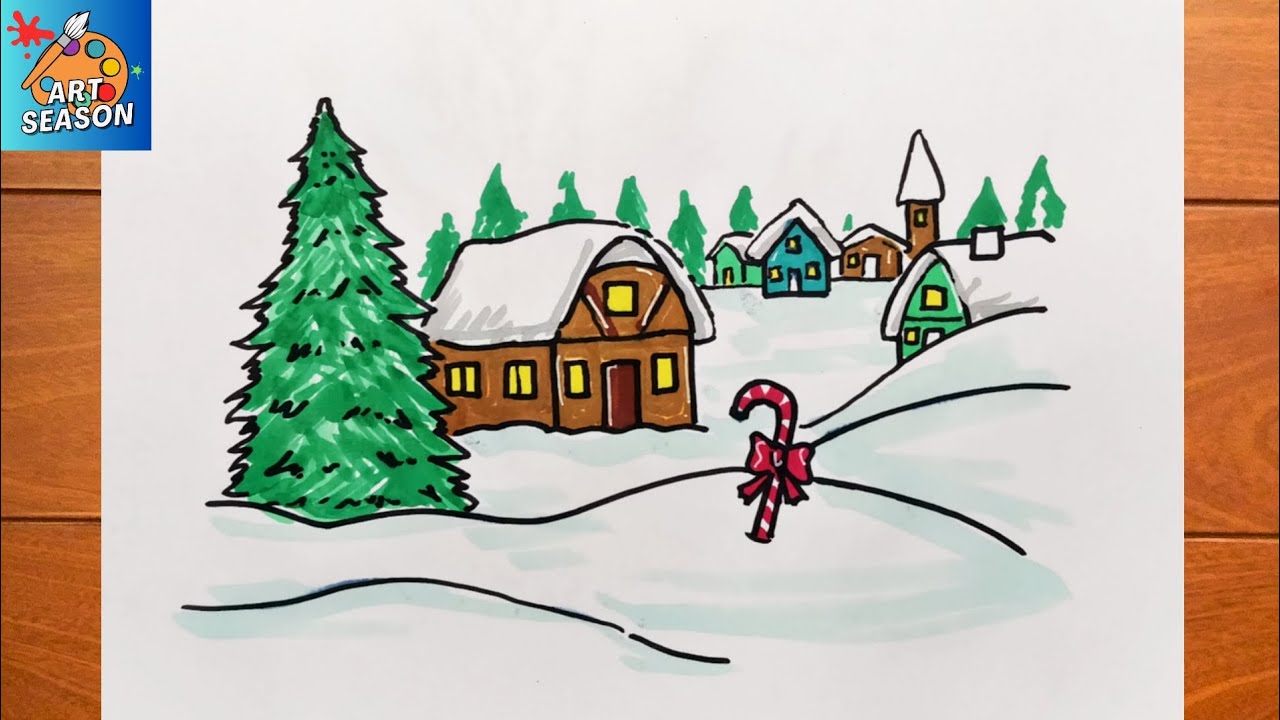 Christmas Winter Village Drawing Winter Village Stock Illustrations