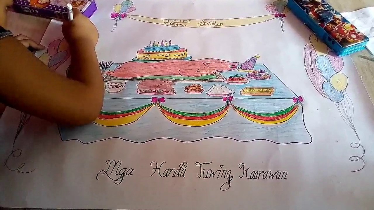 Mga handa tuwing kaarawan drawing - YouTube