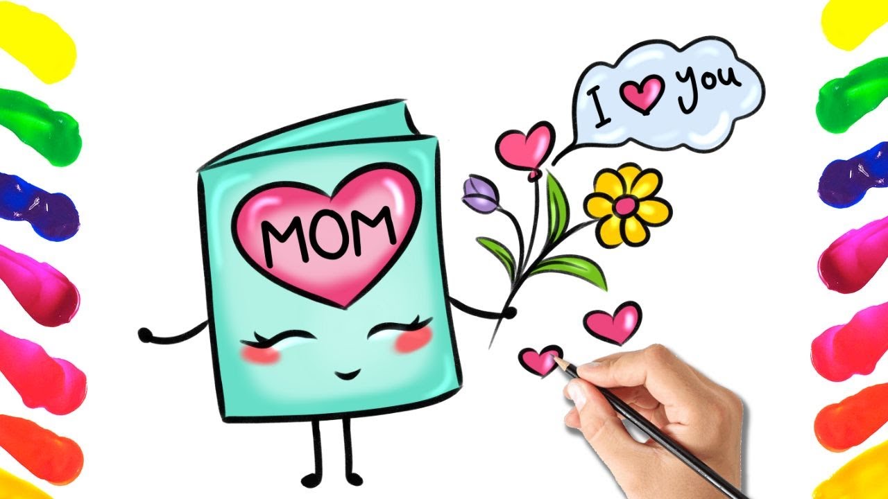 How to Draw Cute Card and Flowers for Mother's Day Drawing For Kids and ...